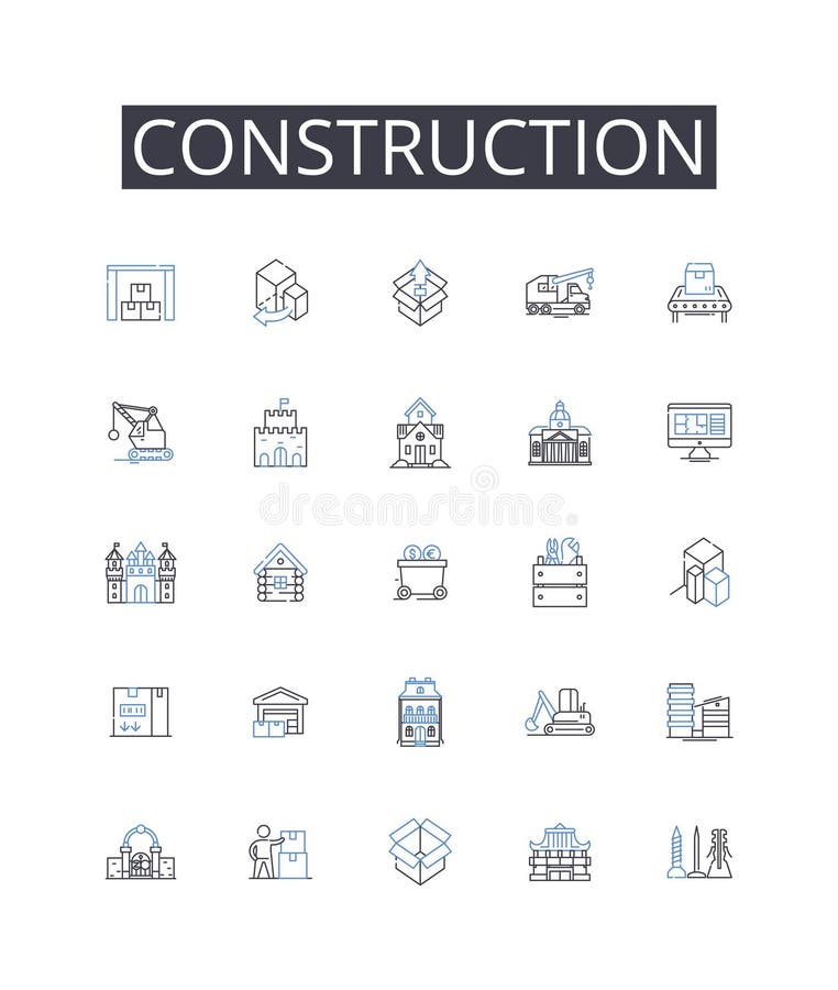 Construction Line Icons Collection. Building, Fabrication, Manufacturing, Development, Assembly ...