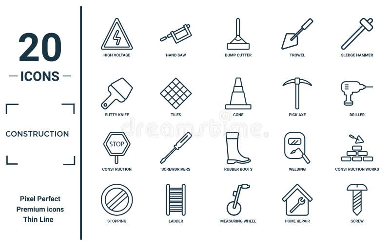 Construction Linear Icon Set. Includes Thin Line Interior De, Derrick ...