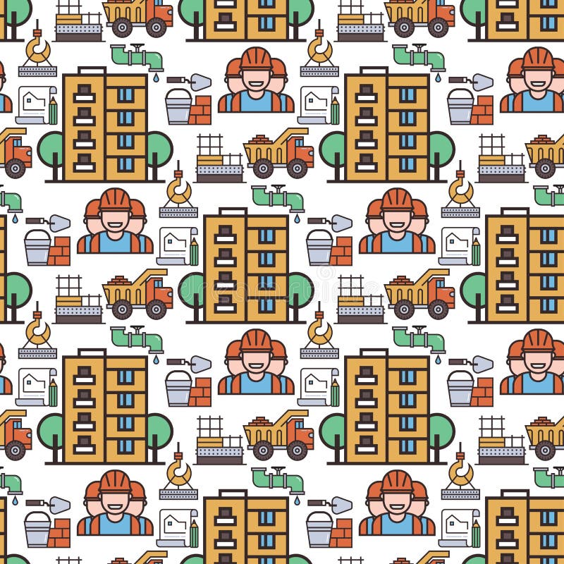 Construction Vector Linear Universal Elements and Worker Equipment Flat ...