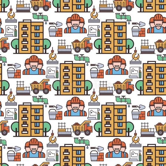 Construction Vector Linear Universal Elements and Worker Equipment Flat ...