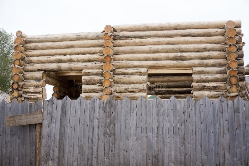 The Construction of a Log Home Stack Frame . Stock Image - Image of ...
