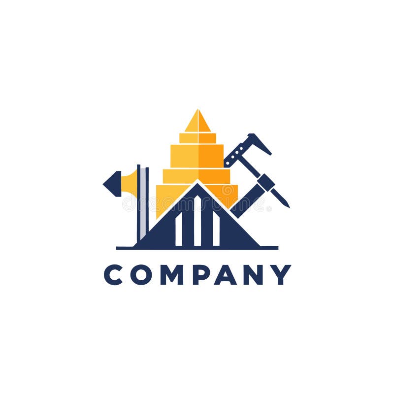 Construction Logo Design with Building Pyramid and Working Tools Stock ...