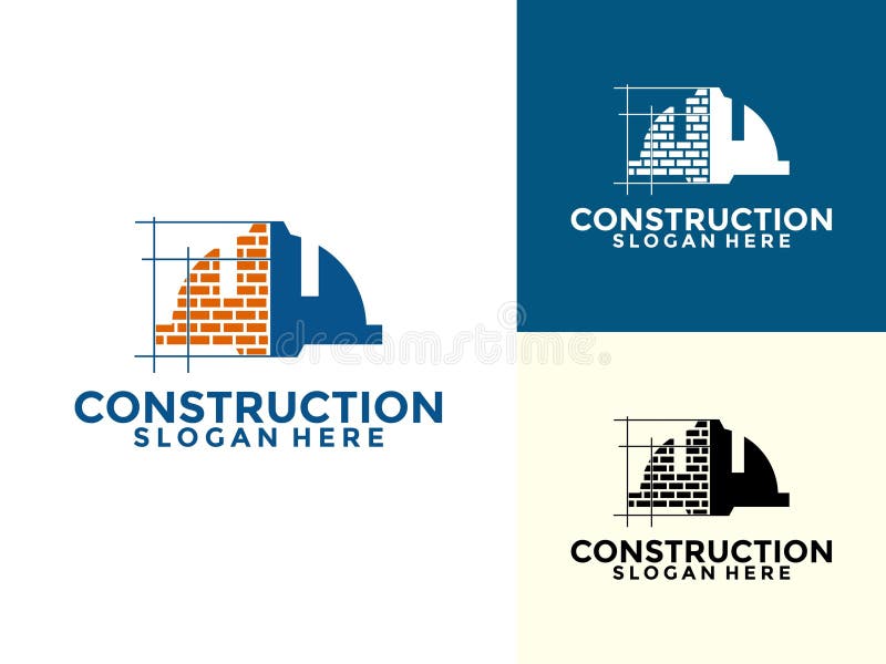 Construction Logo with Helmet and Brick Vector Template Stock Vector ...
