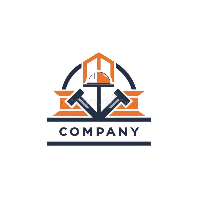 Construction Logo with Helmet, Hammers and Geometric Framework Design ...