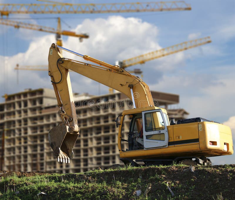 Construction Machine Excavator on the Background Construction Site ...