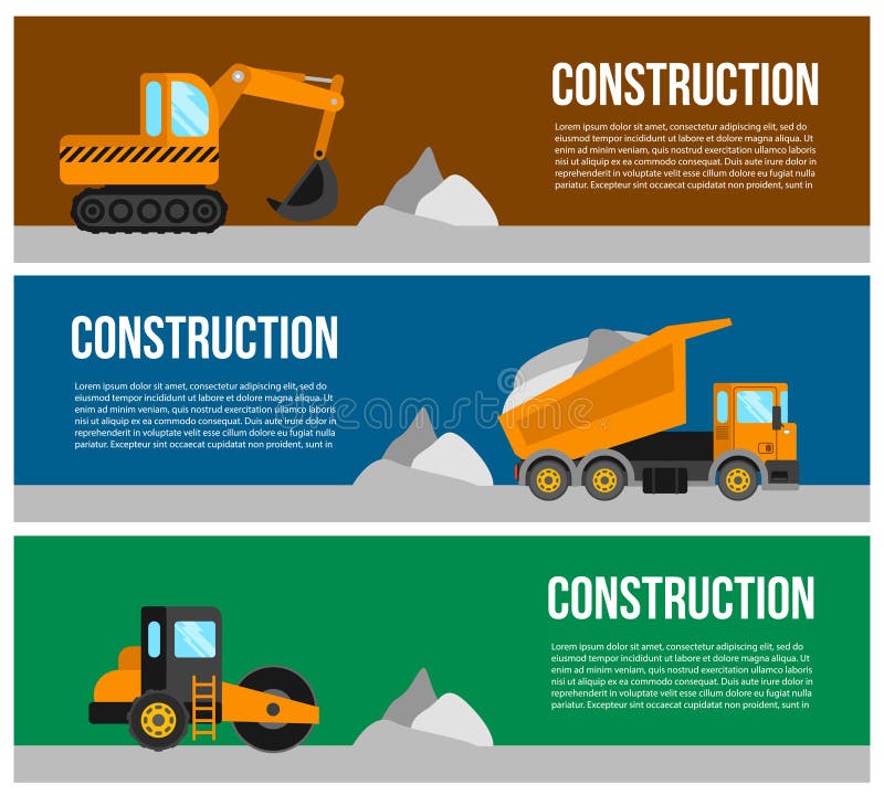 Construction Machine Web Banner Concept. Stock Vector - Illustration of ...