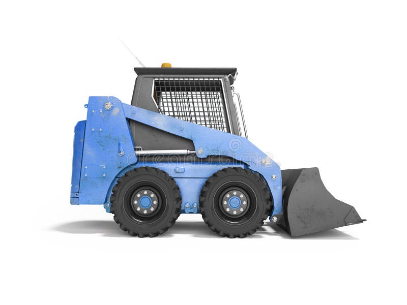 Construction Machinery Blue Mini Loader Side View 3d Render on White ...
