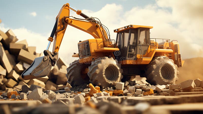 Construction Machinery Dumping Broken Gravel at Construction Site Stock ...