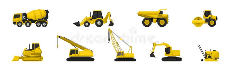 Construction Machinery and Heavy Vehicle Vector Set Stock Vector ...