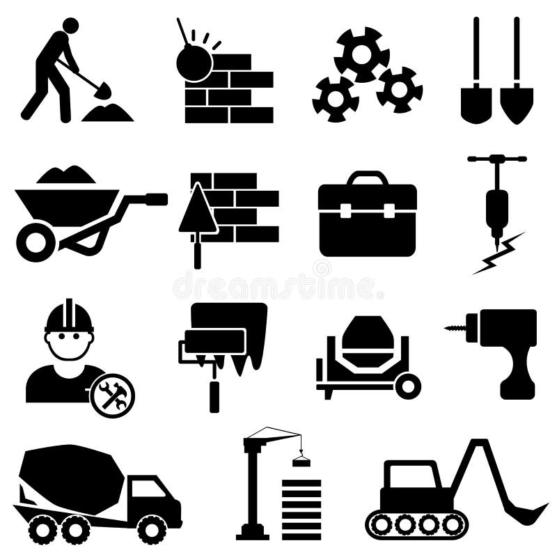 Construction and Industrial Machinery Icons Stock Vector - Illustration ...
