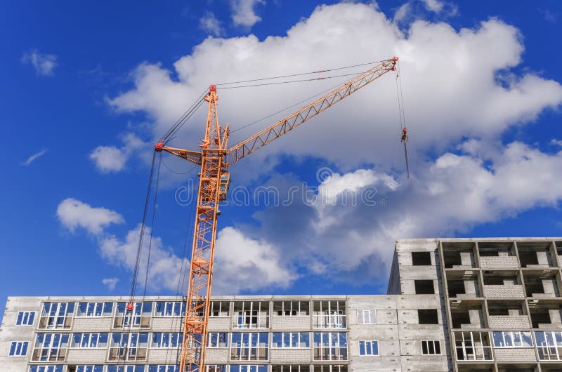 Building of Houses and Big Cranes Stock Photo - Image of industrial ...