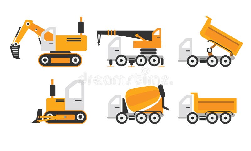 Construction Machinery Set Yellow Color Stock Vector - Illustration of ...