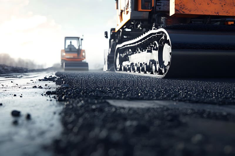 Construction Machinery Working on a Road, White Isolate Background ...