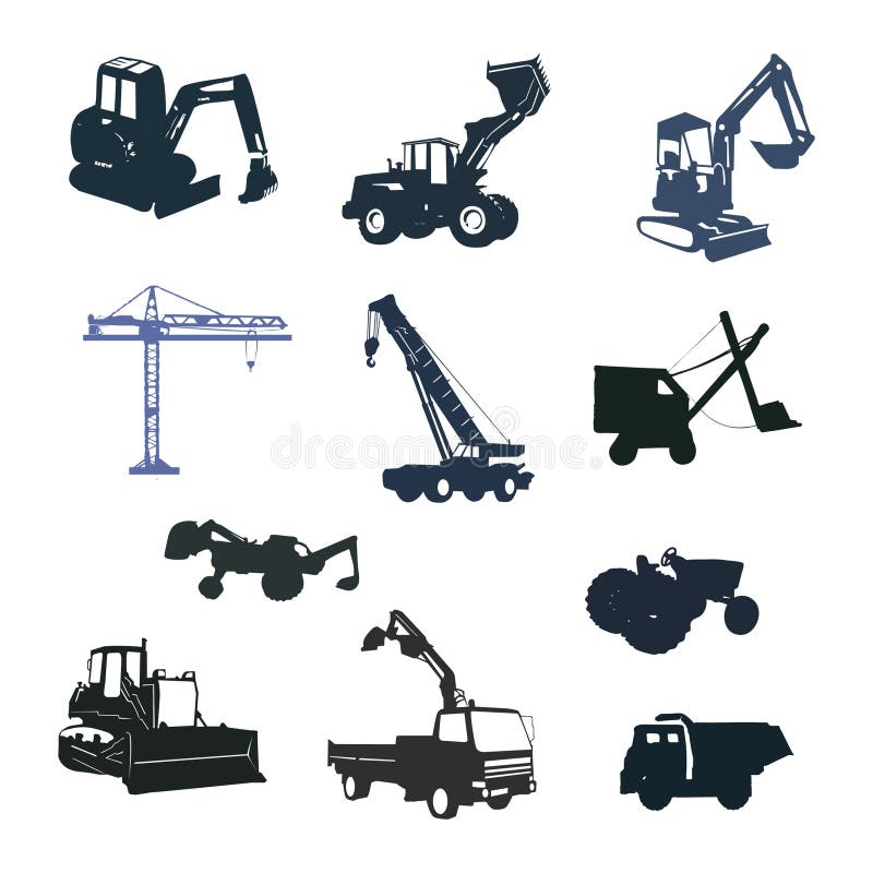 Construction Machines Heavy Equipment Icons Set Stock Vector ...