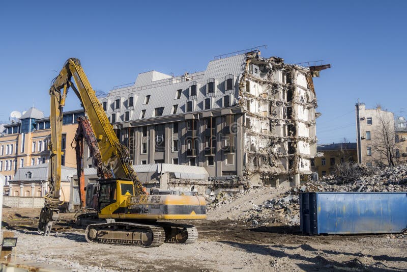 Construction Machines Near Multi-storey Building without Walls and Bare ...