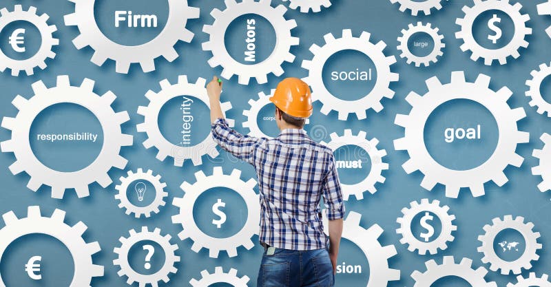 Construction Man Draw Mechanism . Mixed Media Stock Image - Image of ...