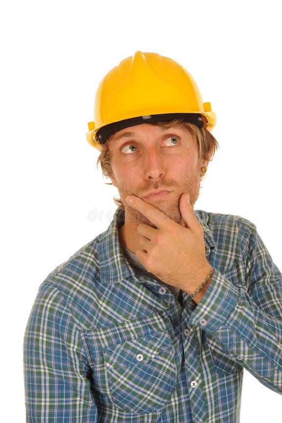 Construction man thinking stock image. Image of wonder - 21877985