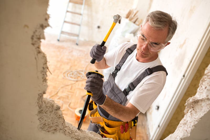 Construction Man Using Hammer Stock Photo - Image of holding, insurance ...