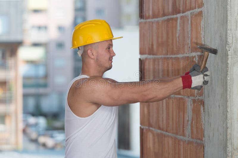Construction Man Working With Hammer Stock Image - Image of employment ...