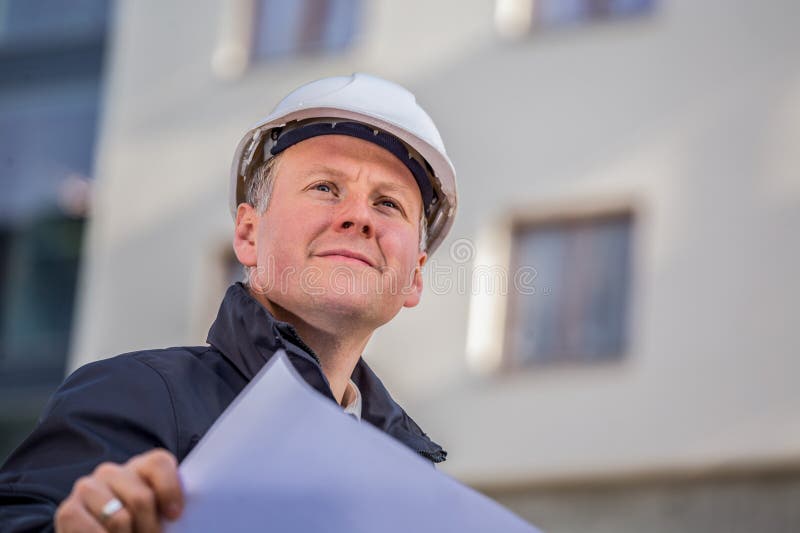 Construction Manager with Blueprints Stock Image - Image of house ...