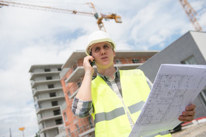 Construction Manager Checking Building Project on Site Stock Image ...