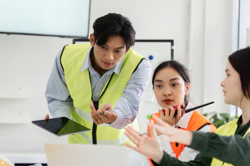 Construction Manager Leading Project Discussion with Visuals and ...