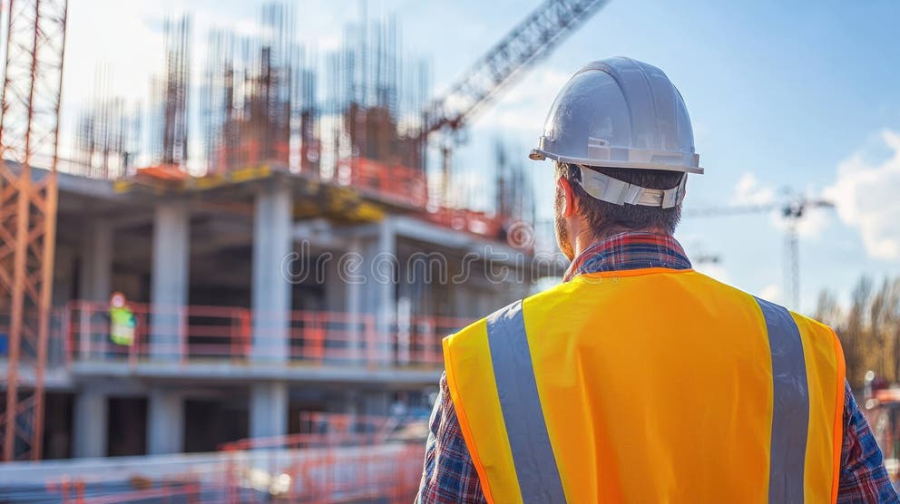 Construction Manager Observing Site Operations, Ensuring Safety and ...