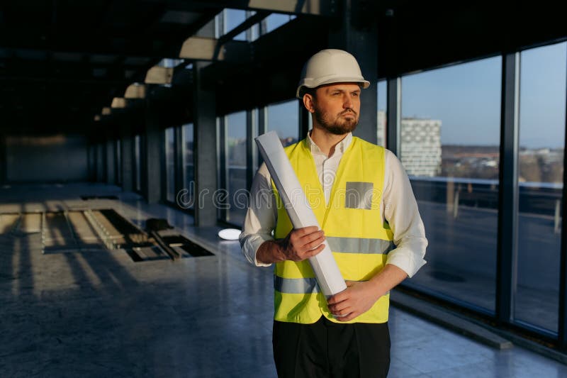 Construction Manager Preparing for Safety on Building Site Stock Photo ...