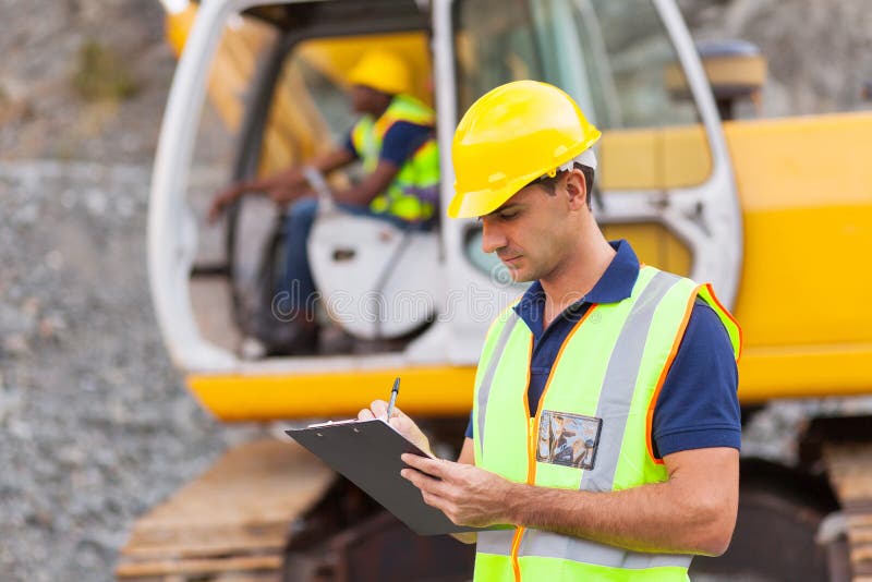 Builder Site Manager Worker at Construction Site Stock Image - Image of ...