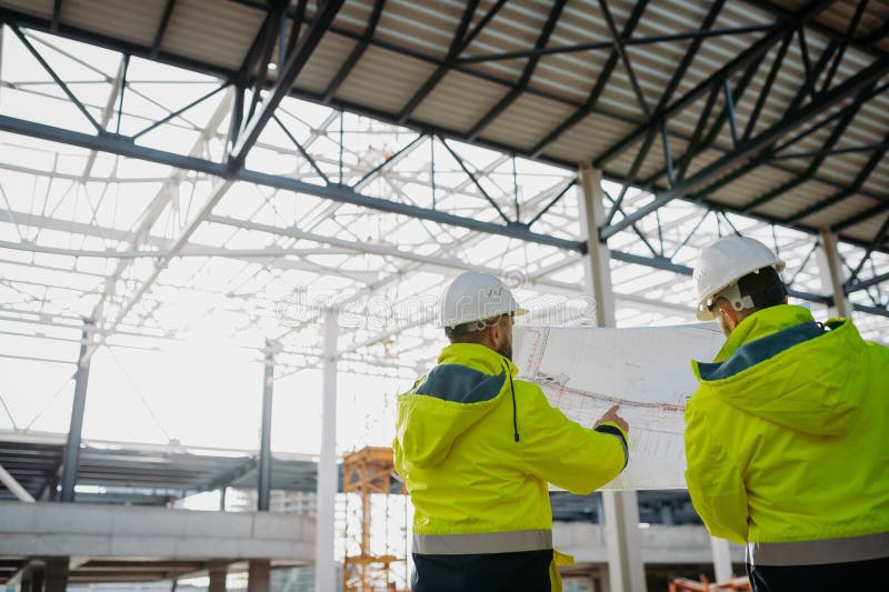 Construction Managers Reviewing Blueprints or Project Plans. Stock ...