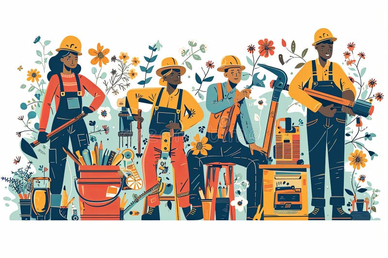 Construction Manufacturing Tools with Yellow Safety Helmet and Labor ...