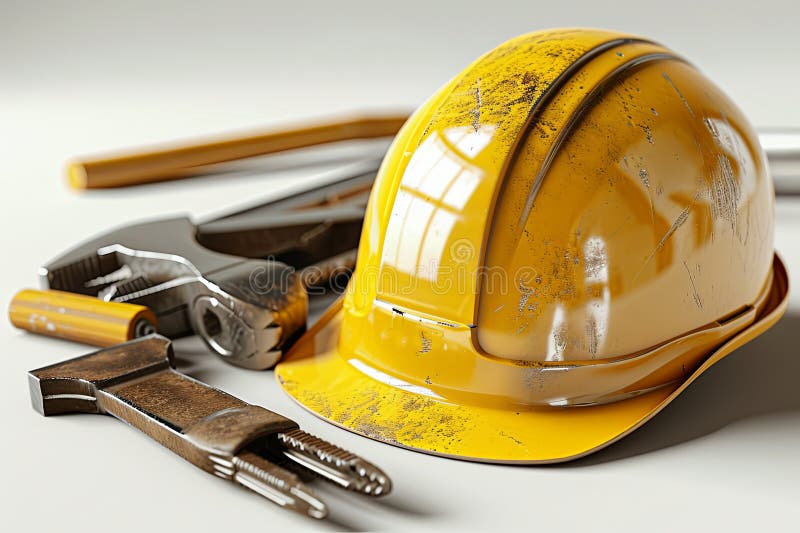 Construction Manufacturing Tools with Yellow Safety Helmet and Labor ...