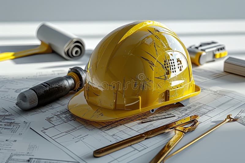 Construction Manufacturing Tools with Yellow Safety Helmet and Labor ...
