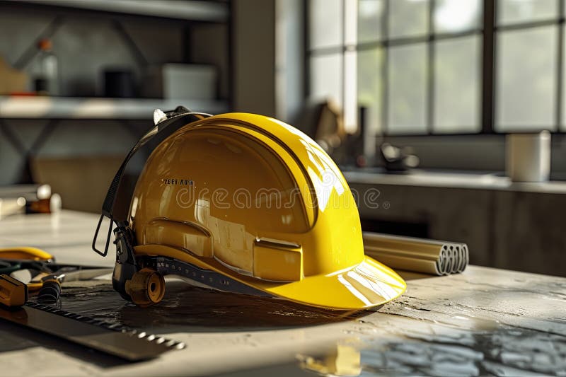 Construction Manufacturing Tools with Yellow Safety Helmet and Labor ...