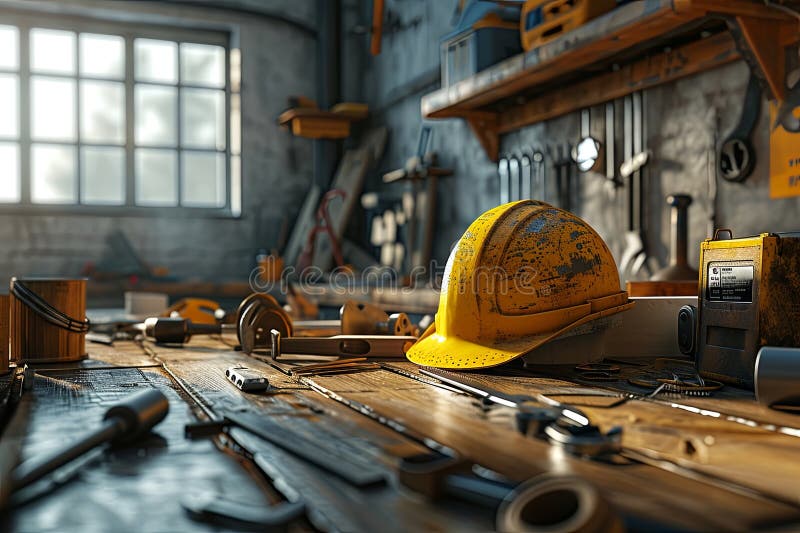 Construction Manufacturing Tools with Yellow Safety Helmet and Labor ...