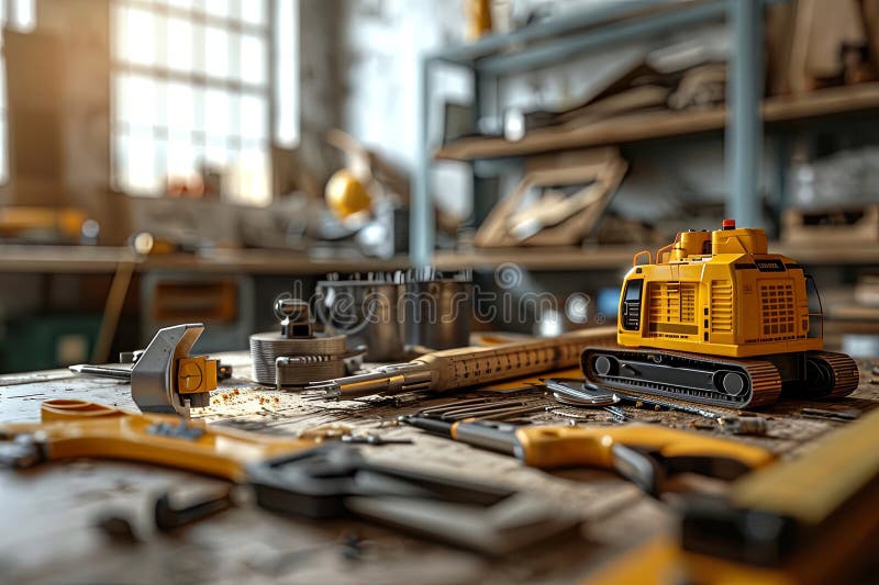 Construction Manufacturing Tools with Yellow Safety Helmet and Labor ...