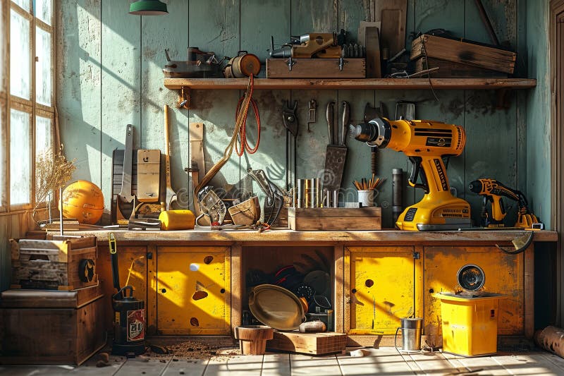 Construction Manufacturing Tools with Yellow Safety Helmet and Labor ...