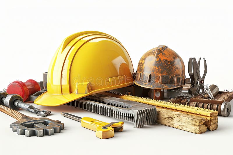 Construction Manufacturing Tools with Yellow Safety Helmet and Labor ...