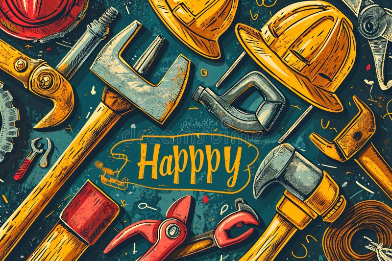 Construction Manufacturing Tools with Yellow Safety Helmet and Labor ...