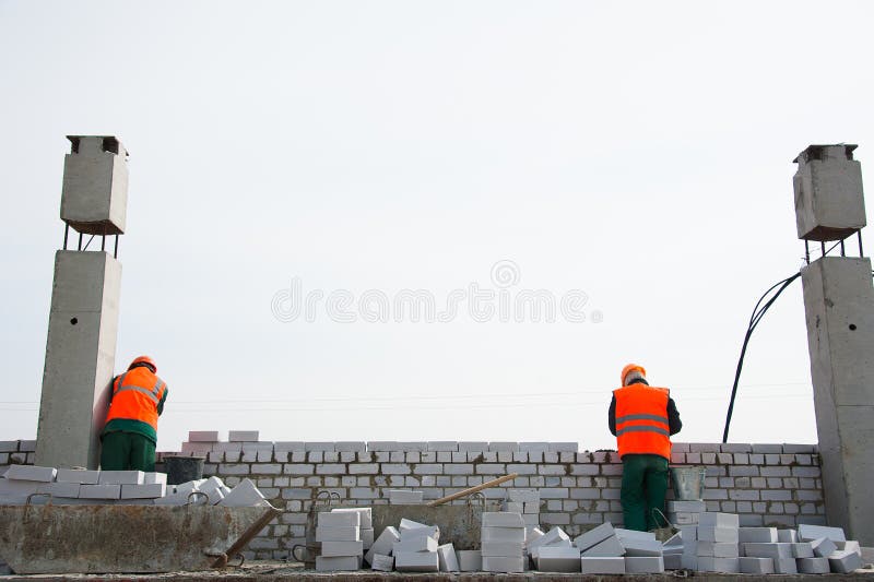 Construction Mason Making a Brickwork Stock Photo - Image of wall ...
