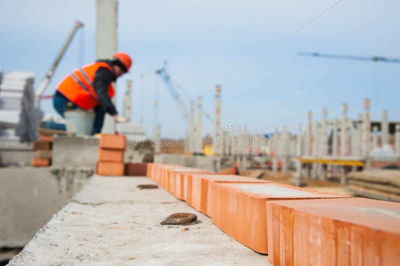 Construction Mason Making a Brickwork Stock Photo - Image of builder ...