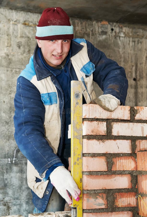 Mason at work stock photo. Image of layer, male, brick - 9738868