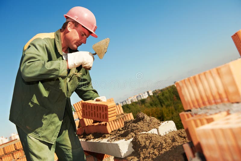 Construction Mason Worker Bricklayer Stock Photo - Image of plastering ...