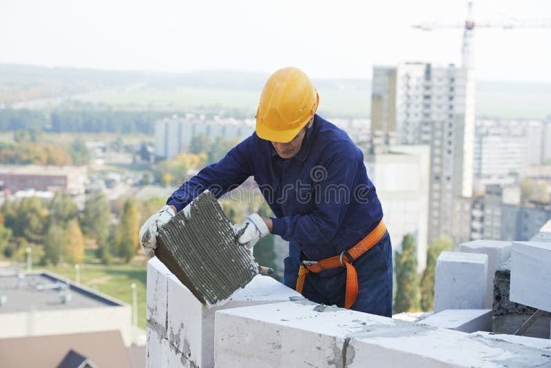 Construction Mason Worker Bricklayer Stock Photo - Image of installing ...