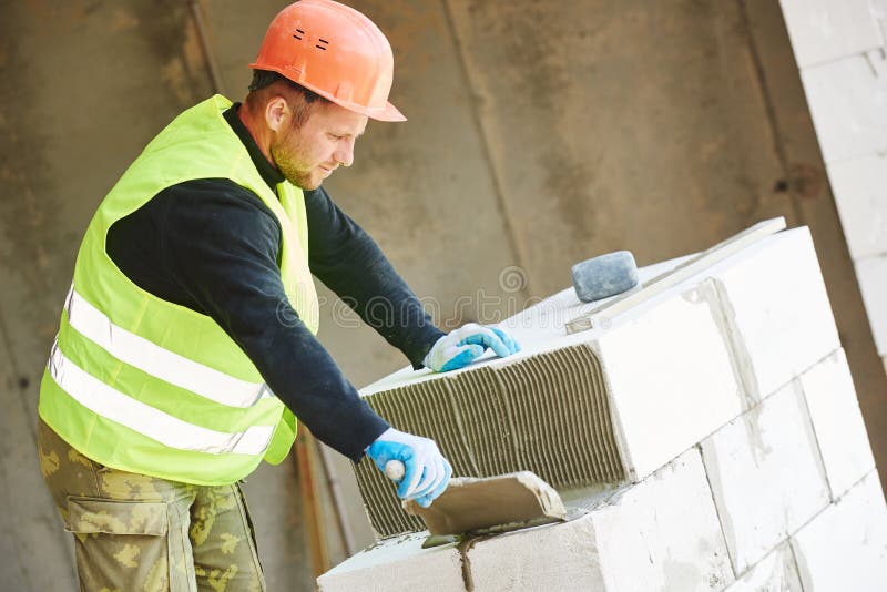 Construction Mason Worker Bricklayer Stock Image - Image of plastering ...