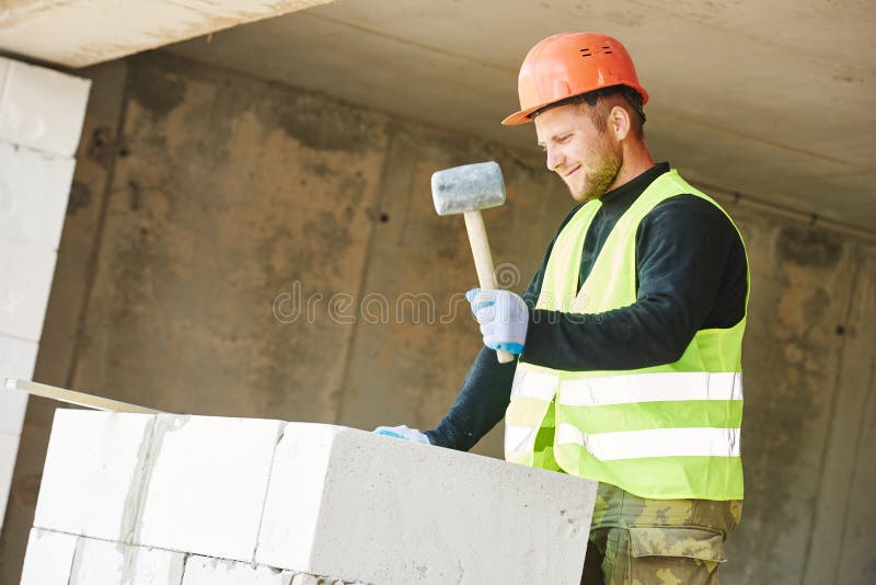 Construction Mason Worker Bricklayer Stock Image - Image of plastering ...