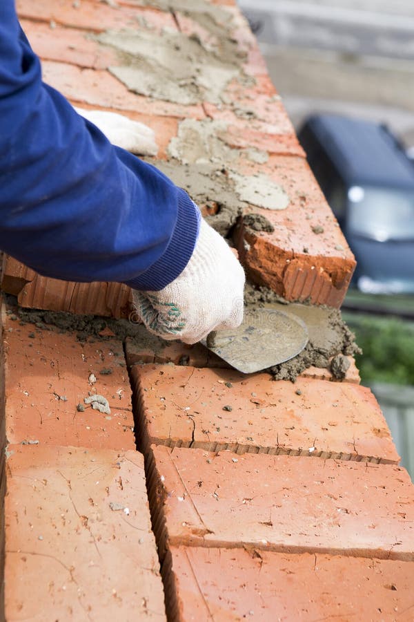 Construction Mason Worker Bricklayer Installing Brick Stock Image ...