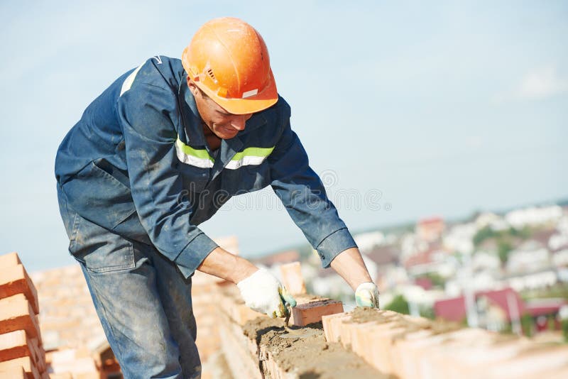 Construction Mason Worker Bricklayer Stock Image - Image of putty ...