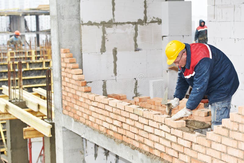 Construction Mason Worker Bricklayer Stock Photo - Image of building ...