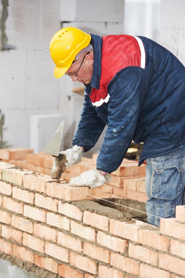 Construction Mason Worker Bricklayer Stock Photo - Image of building ...